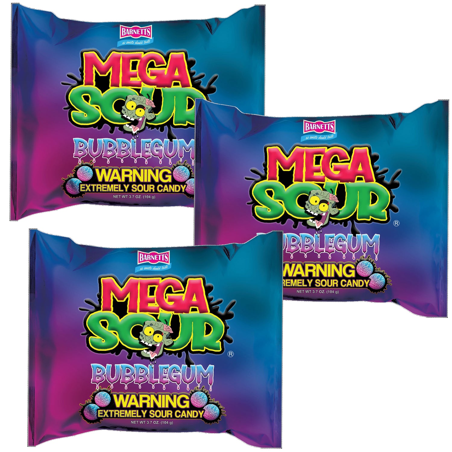 Barnetts Mega Sour Candy Bubblegum (Pack of 3) – Trendy Sweet Bags - T ...