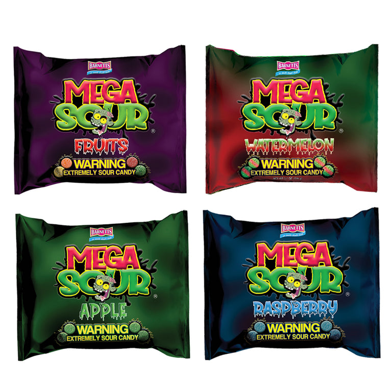 Barnetts Mega Sour Candy - 4 Pack Bundle - Raspberry | Fruits | Apple ...